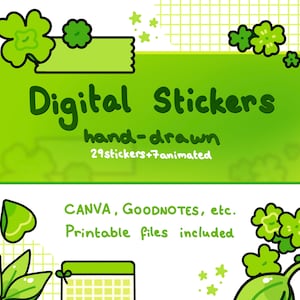 Animated Digital stickers - lush green clovers - for journaling ...
