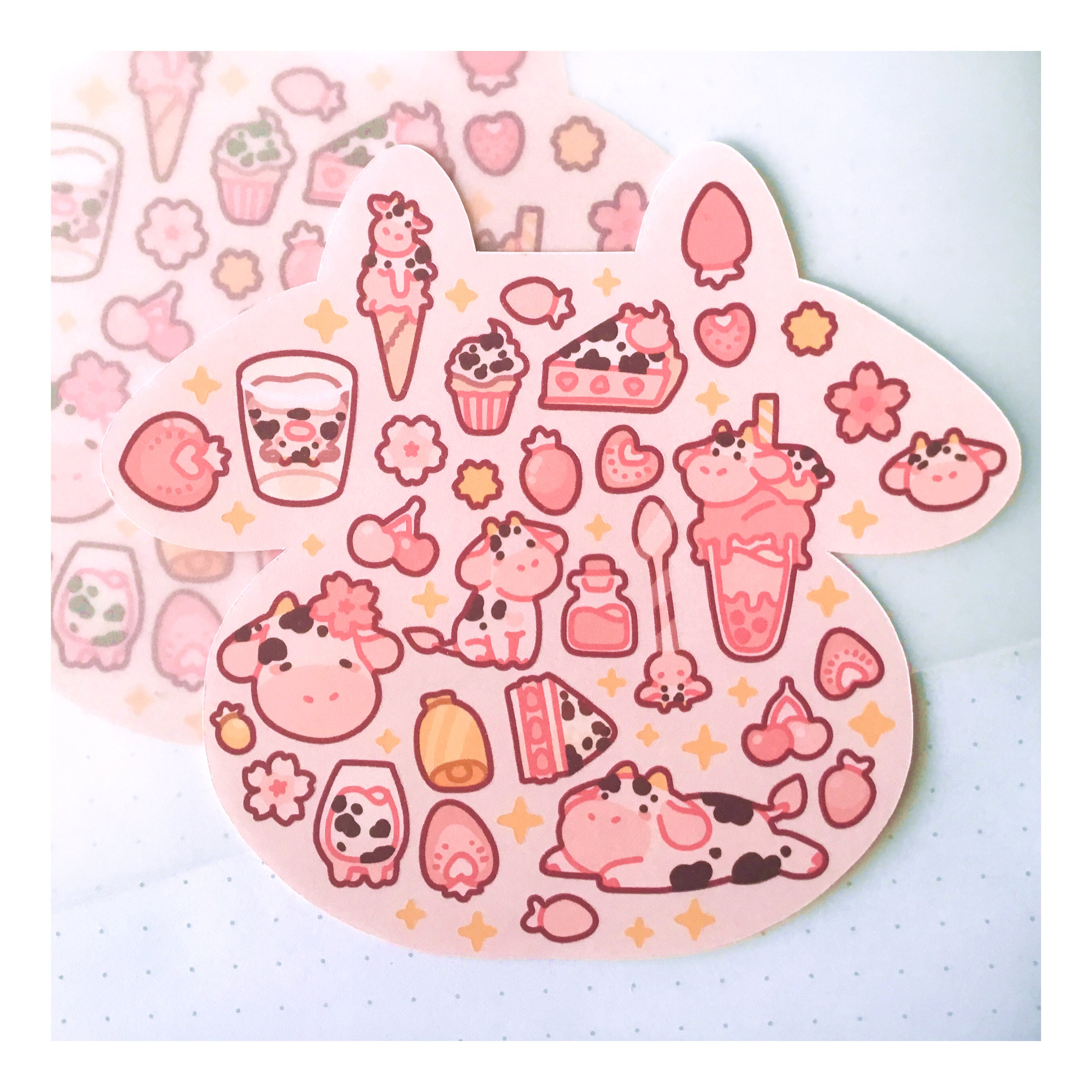 Strawberry Cow sticker sheet | Etsy
