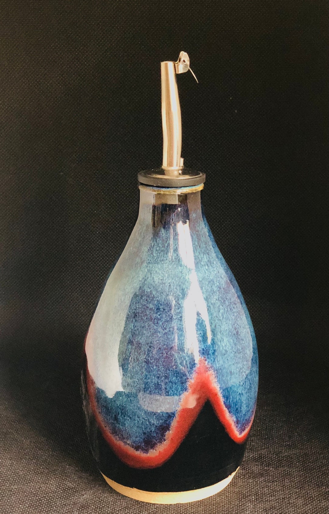 Handmade Ceramic Oil Bottle in a Black Blue and Green Glaze - Etsy UK