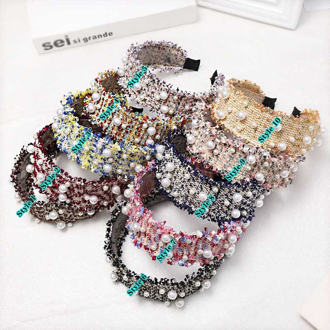 Pearls Headbands for Women,various Colors Tweed Headband With Pearls ...