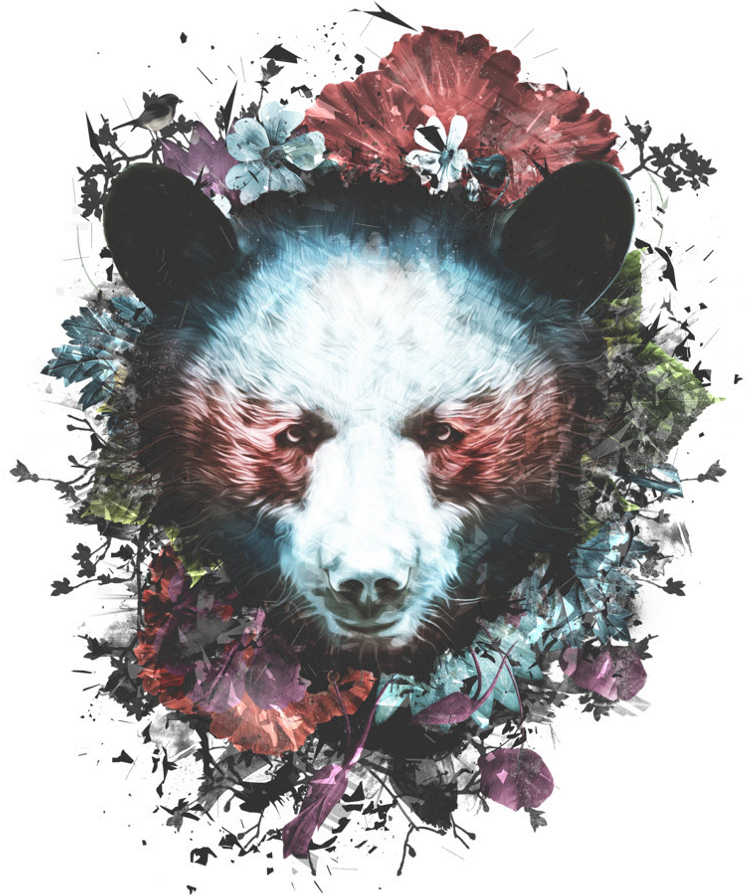 Panda Bear Art Print, Black and White Animal Illustration (digital ...