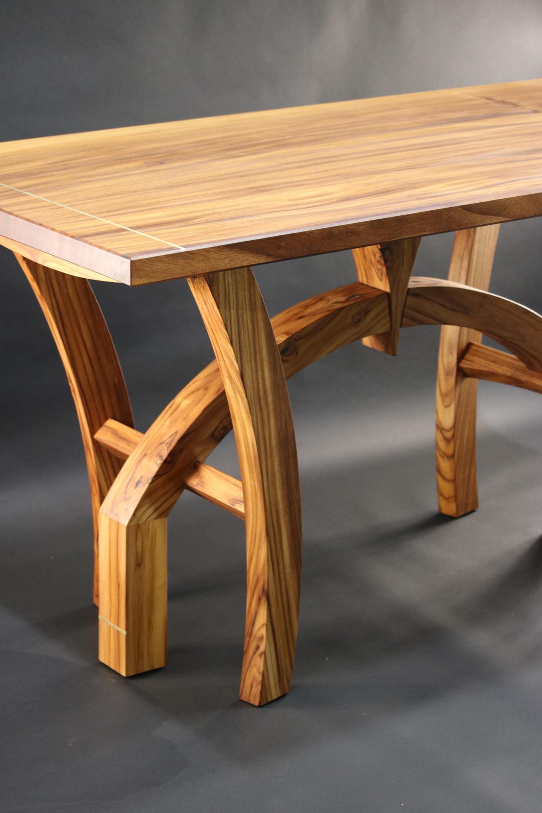 Monkeypod Table With Teak Legs and Brass Inlays: Kitchen Island or Bar ...