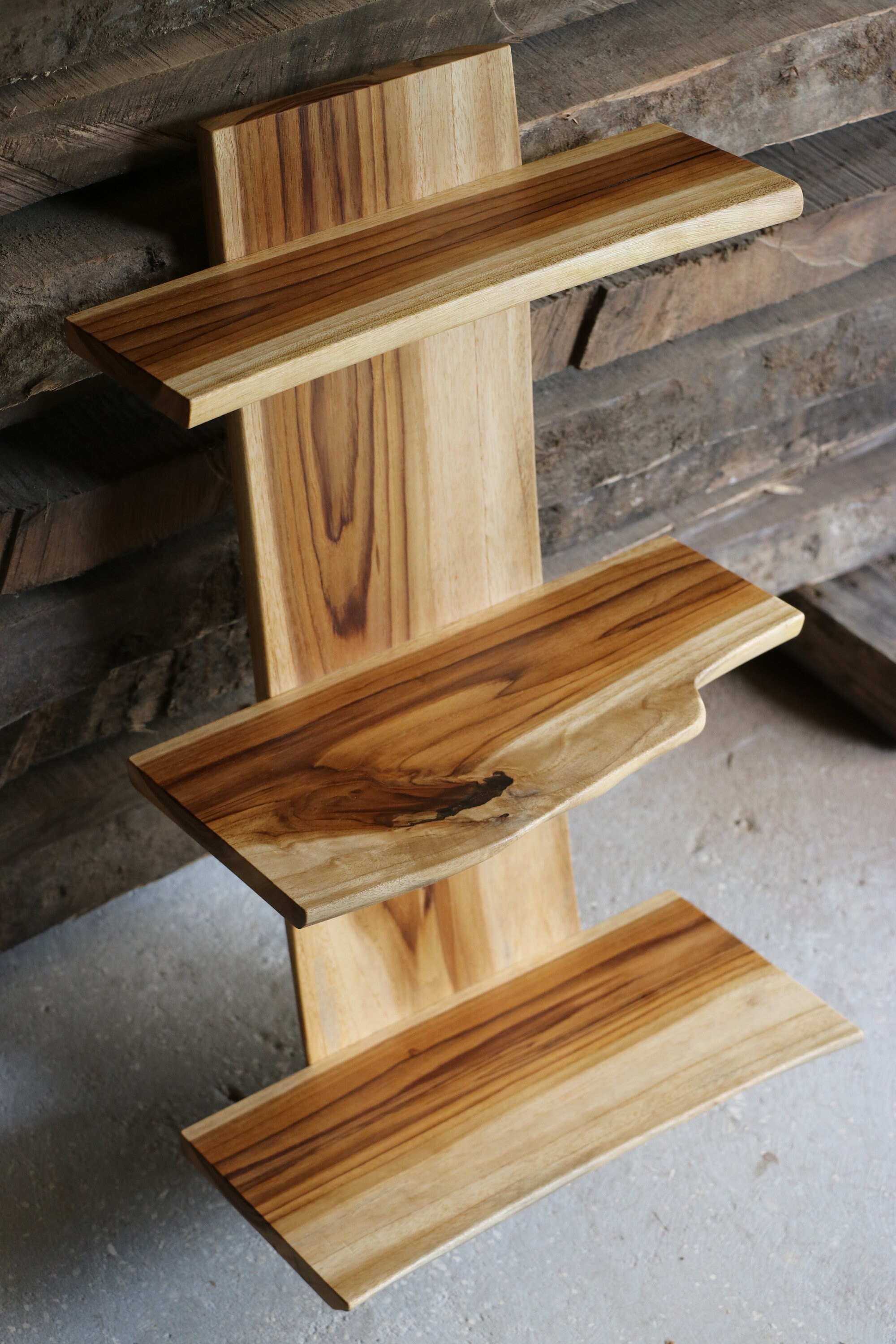 Teak Shelf Unit Solid Live Edge Wood Wall Mount | Etsy