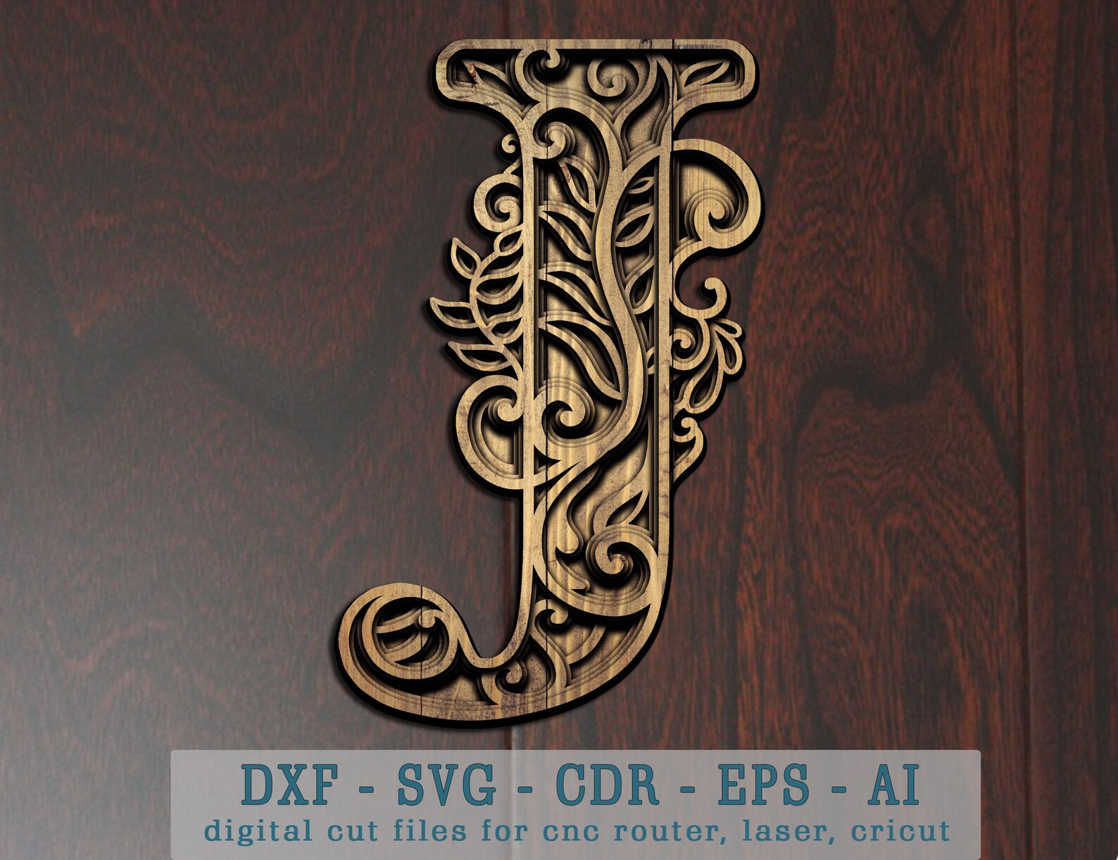 Layered Letter J SVG 3d Letter Svg Floral Letter Svg Laser | Etsy