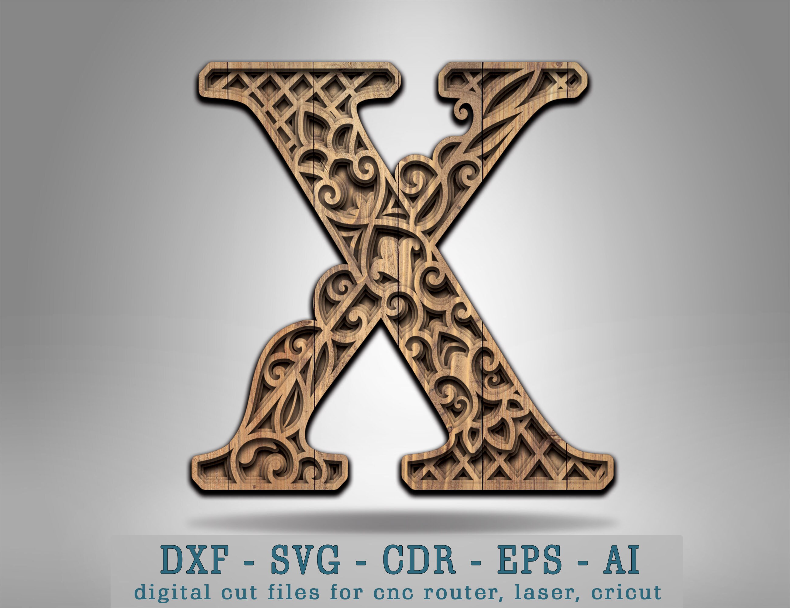 Clip Art & Image Files Scrapbooking Layered Letter X SVG GLOWFORGE ...