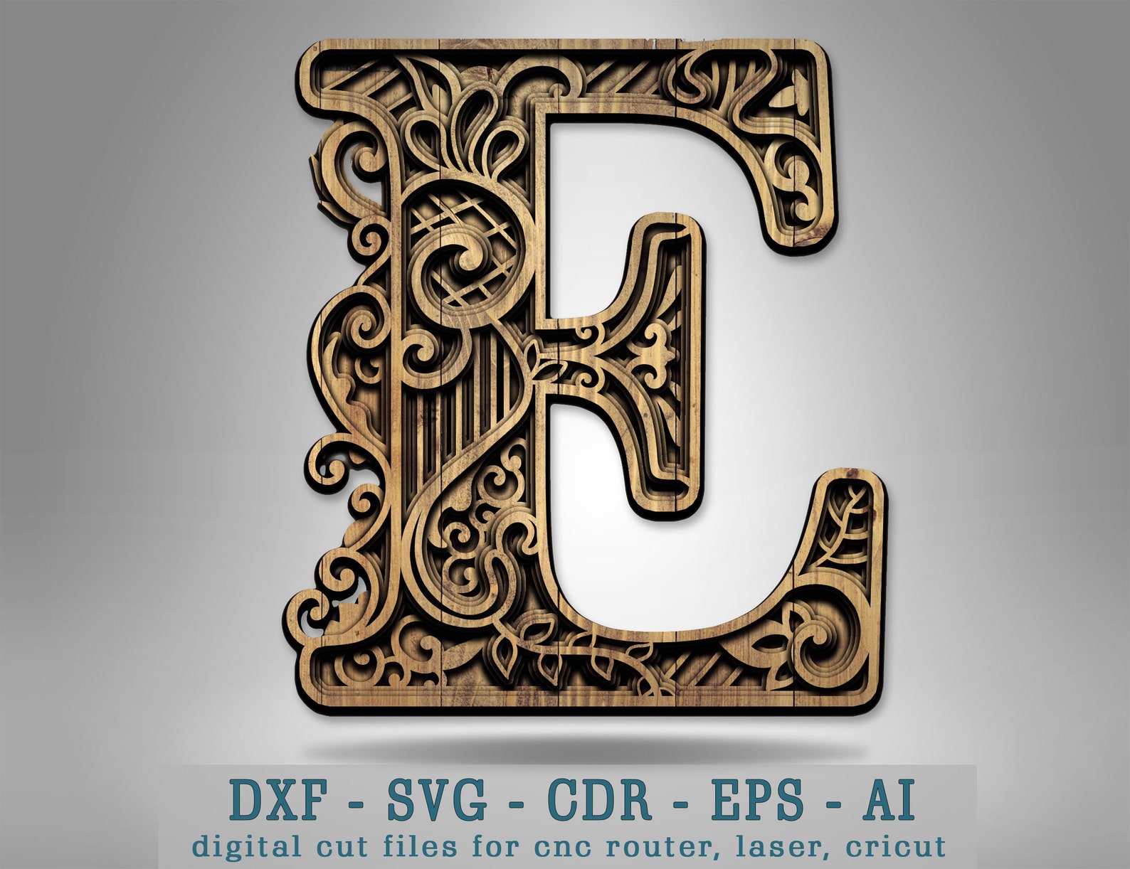 Layered Letter E SVG 3d letter svg Floral letter Svg Laser | Etsy