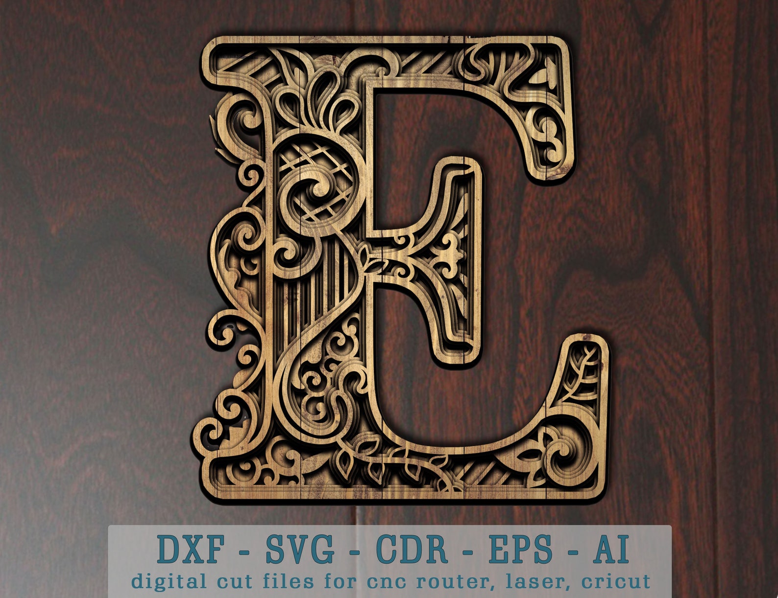 Layered Letter E SVG 3d letter svg Floral letter Svg Laser | Etsy