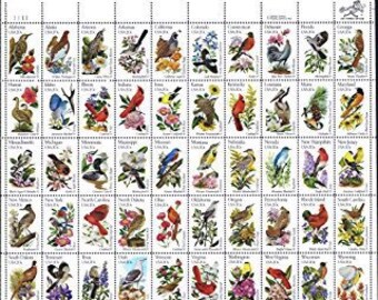 Vintage State Flowers and Birds US Postal Service Stamp Sheet - Etsy