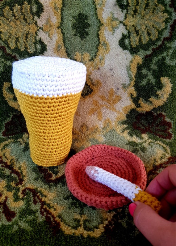ENG Crochet Pattern for a Beer Cigarette and Ashtray | Etsy