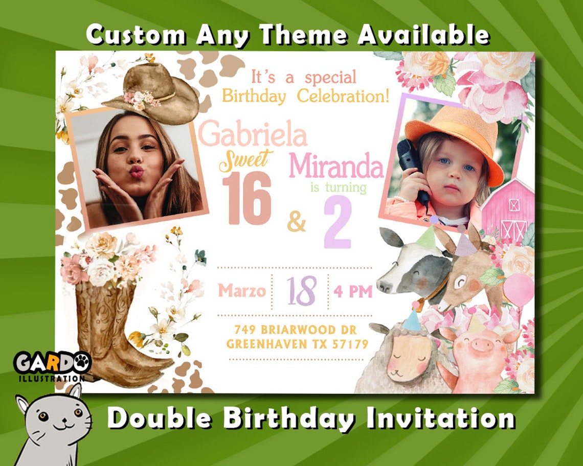 Sibling Birthday Invitation, Double Invitation, Dual Invitation ...