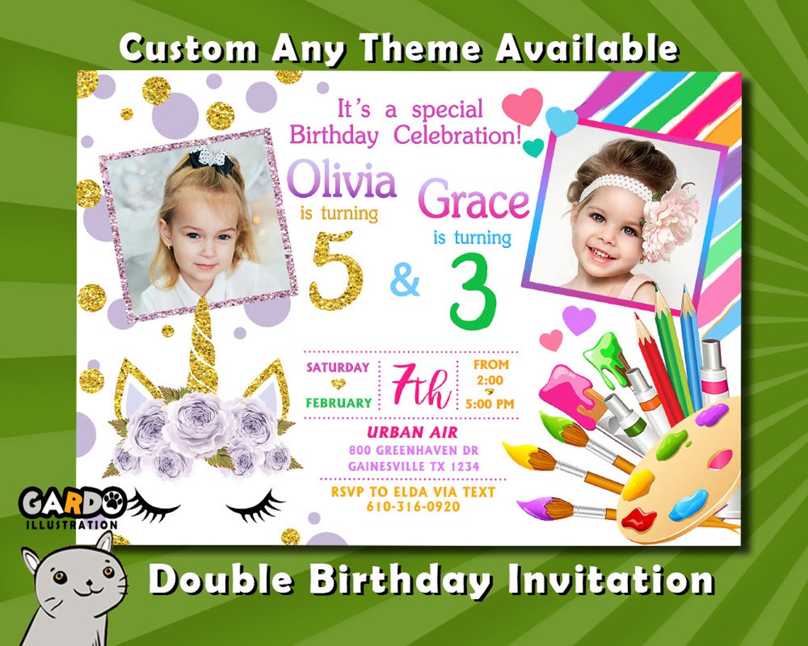 Sibling Birthday Invitation, Double Invitation, Dual Invitation ...
