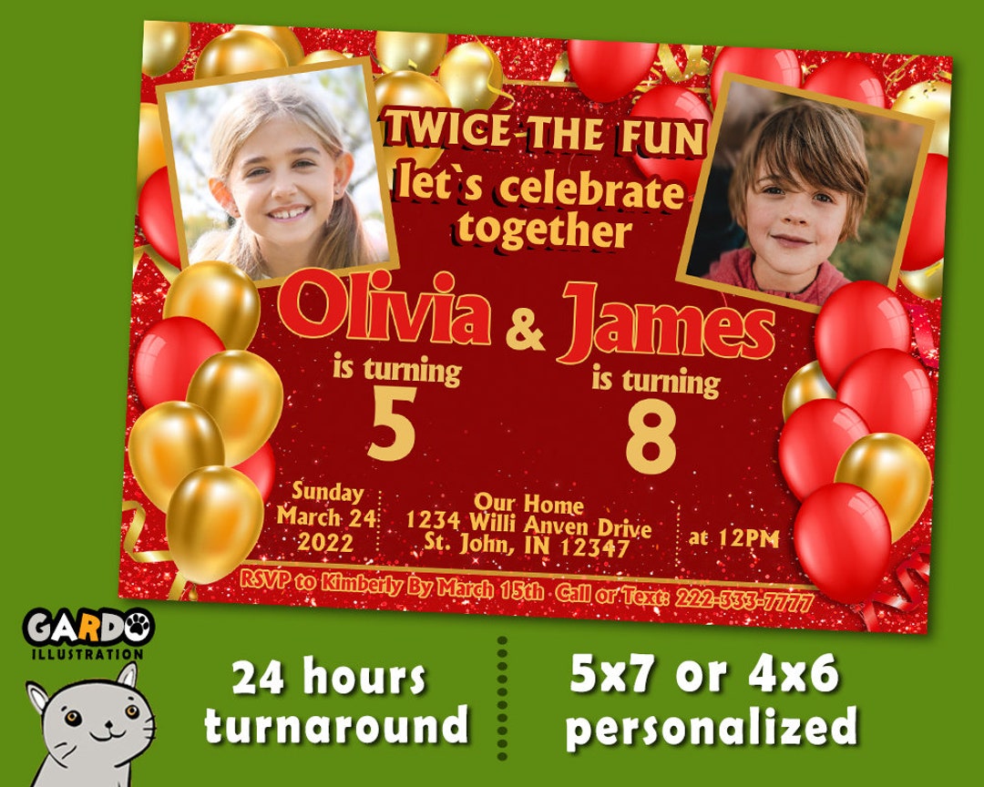 Sibling Birthday Invitation, Double Invitation, Dual Invitation ...