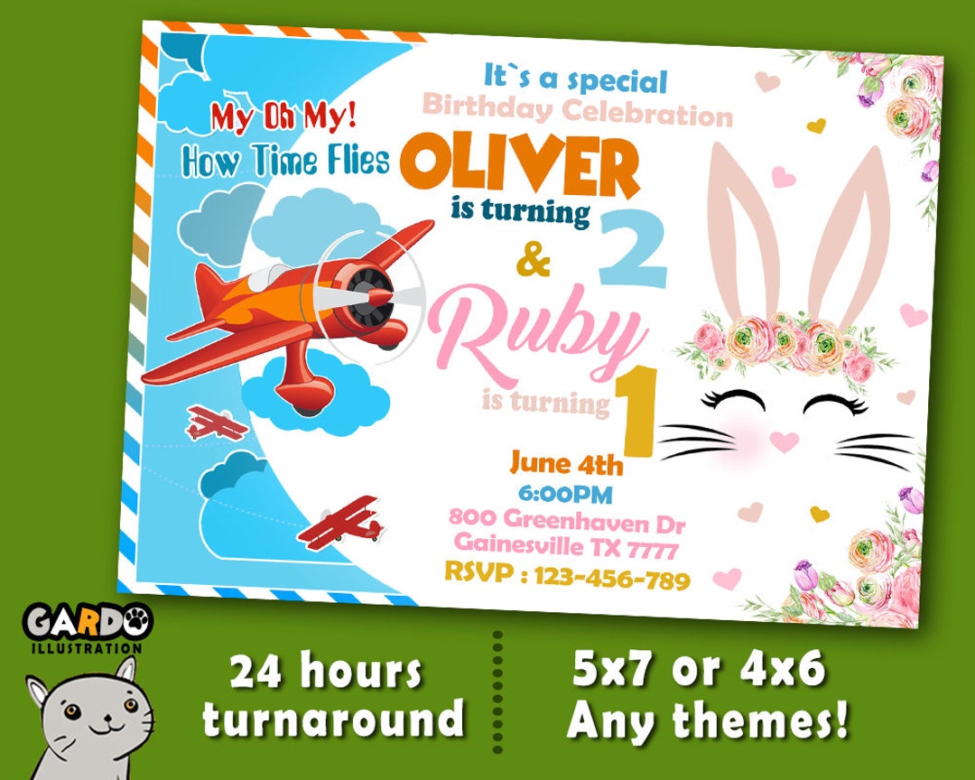 Sibling Birthday Invitation Double Invitation Dual - Etsy