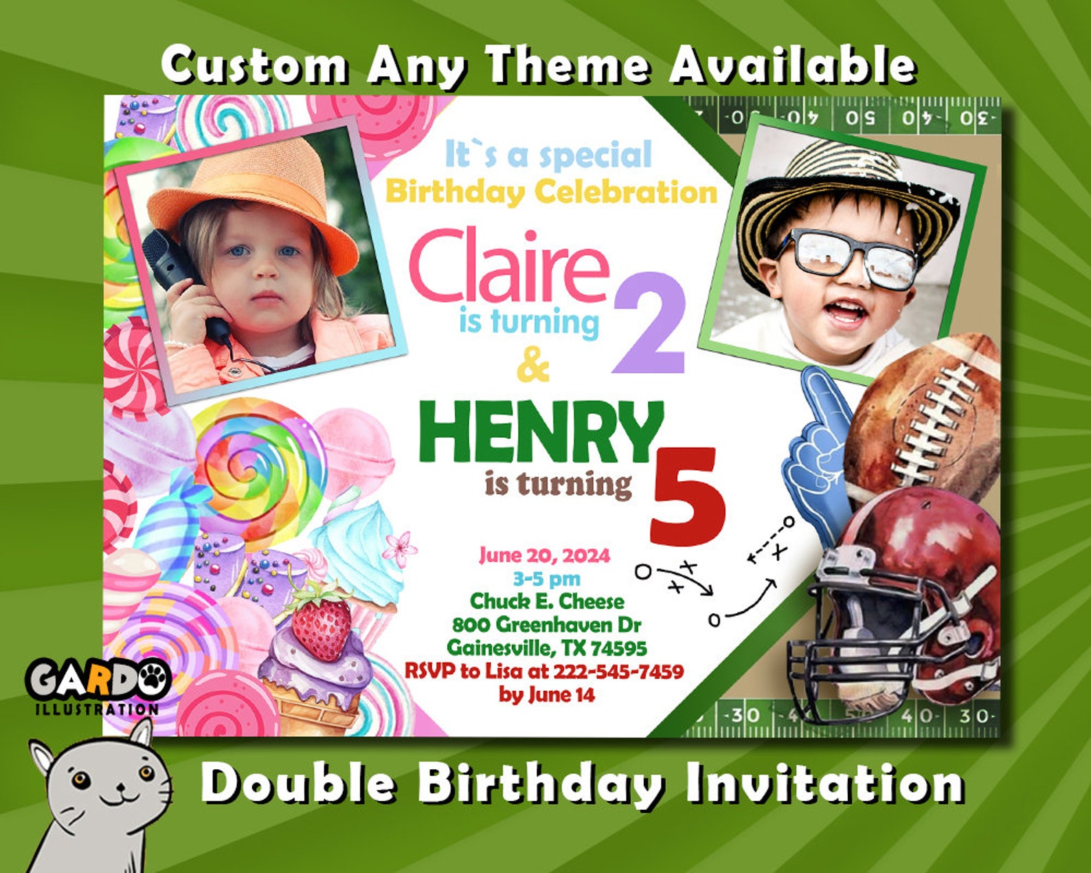 Sibling Birthday Invitation, Double Invitation, Dual Invitation ...