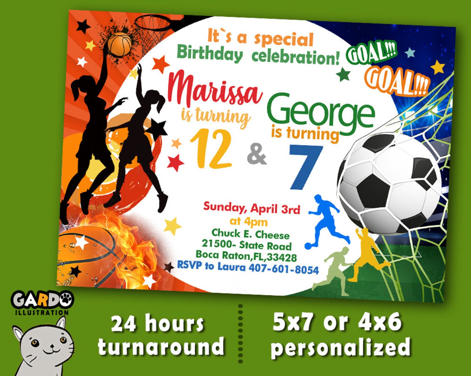 Sibling Birthday Invitation, Double Invitation, Dual Invitation ...