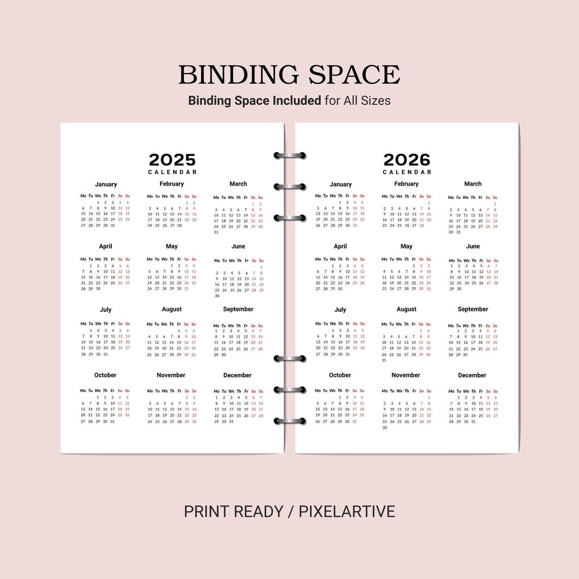 Printable 2025, 2026, 2027, 2028 Calendar, Portrait, A4, A5, Letter, Printable Calendar, 2025 ...
