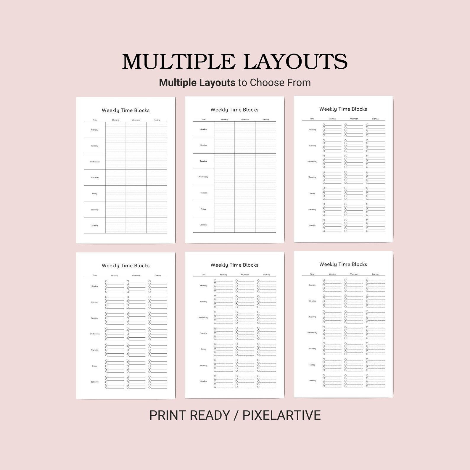 Weekly Time Blocks Planner: Morning, Afternoon, Evening (digital ...