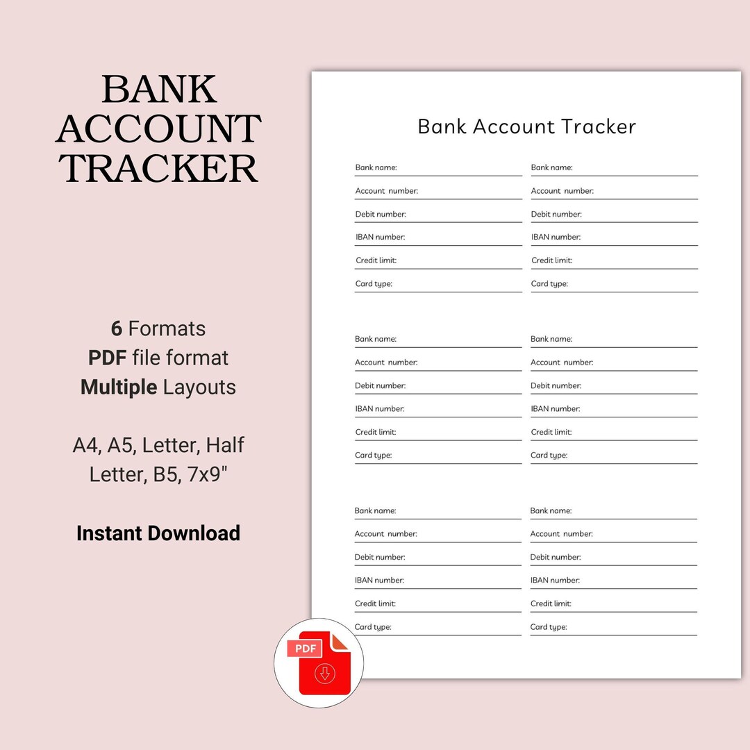Printable Bank Account Tracker | Track Account Balances, Transactions ...