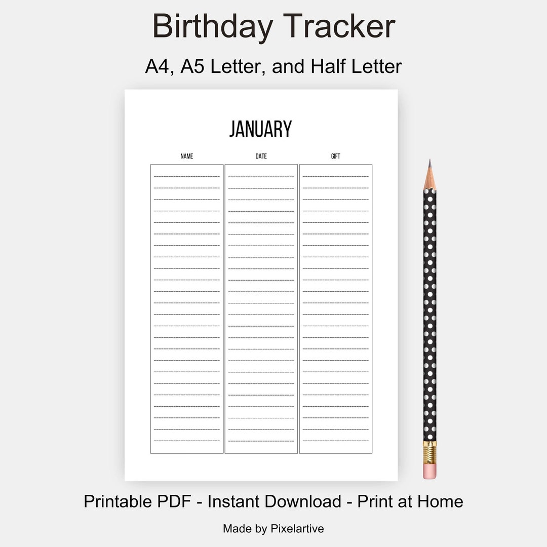 Birthday Tracker, Printable Birthday Tracker Template, Printable Pages ...