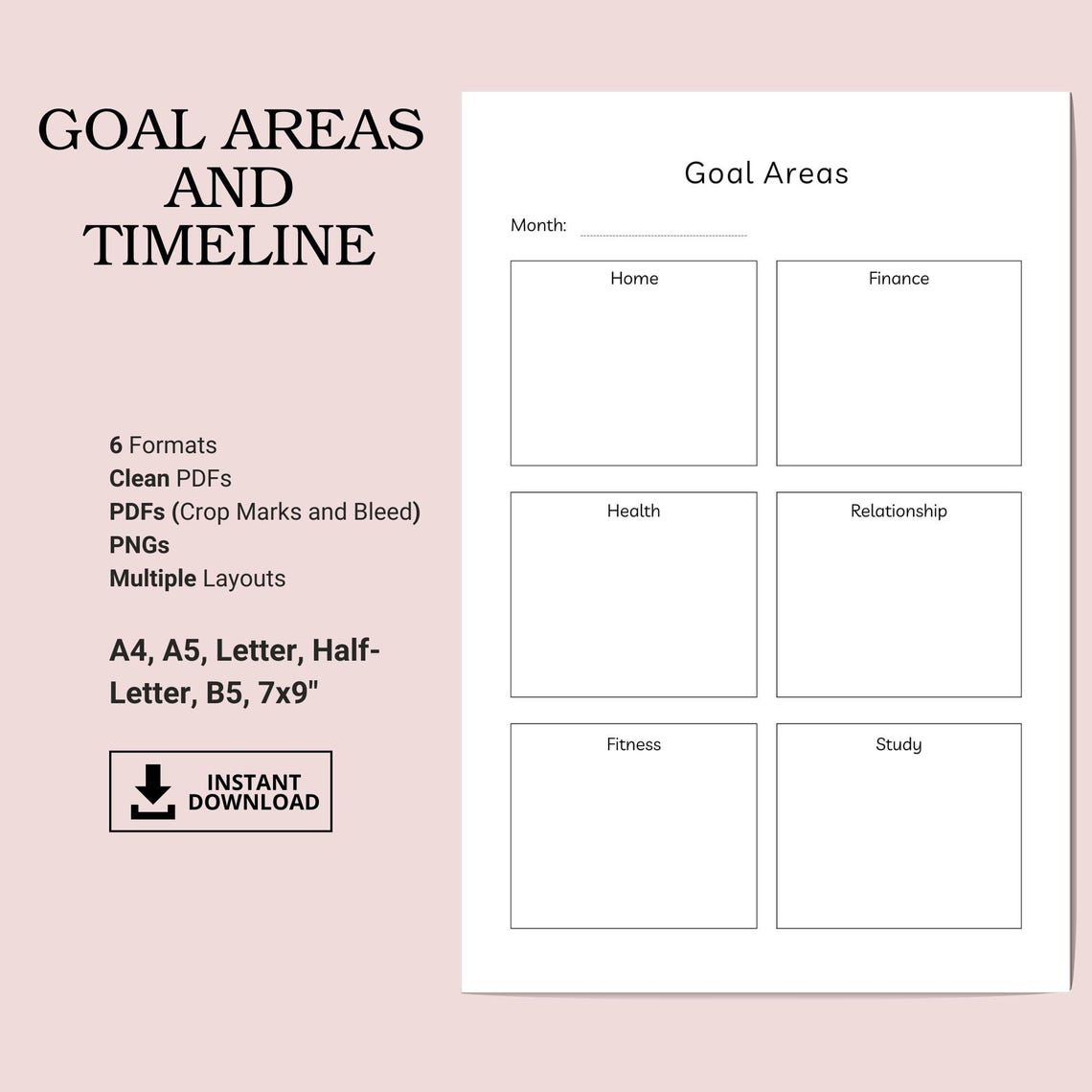 Goal Areas Timeline Planner: A4/a5/letter PDF (instant Download) - Etsy