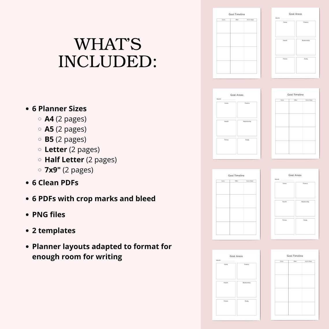 Goal Areas Timeline Planner: A4/a5/letter PDF (instant Download) - Etsy