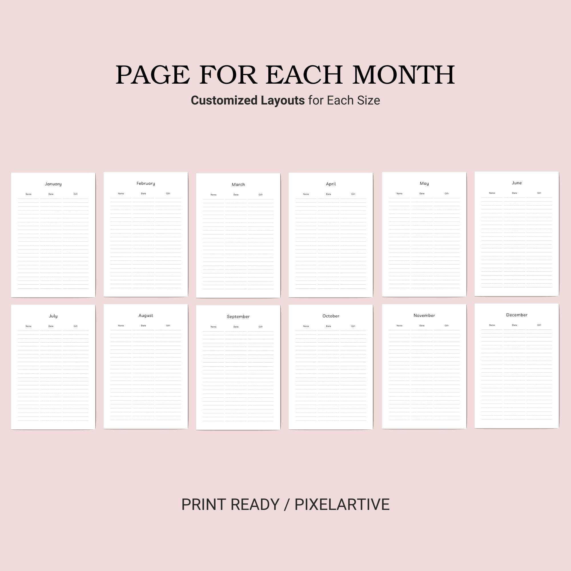 Birthday Tracker Printable | Journal Page for Birthday Calendar ...