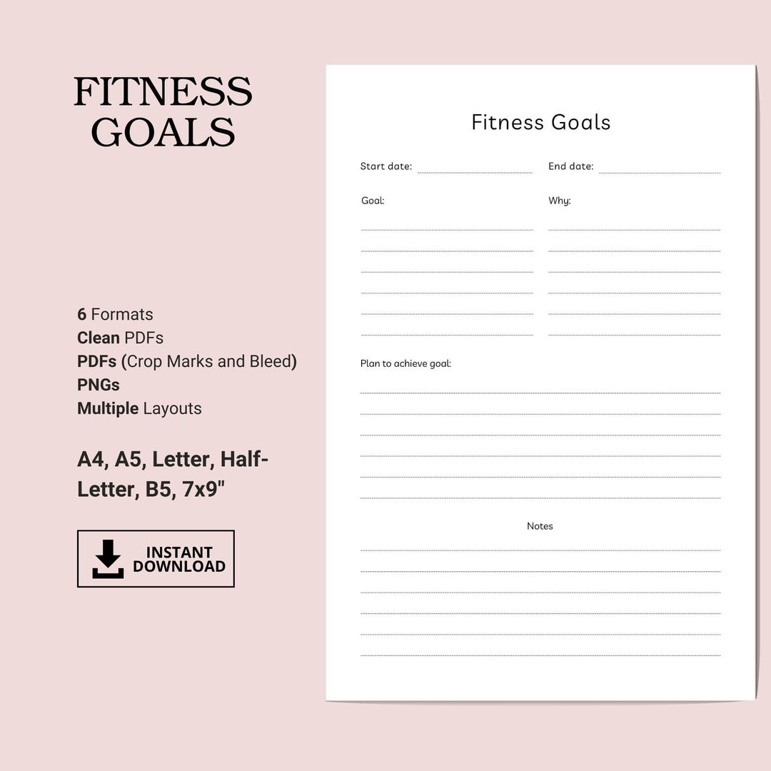 Printable Fitness Goals Tracker | Set and Track Health Goals, Progress ...