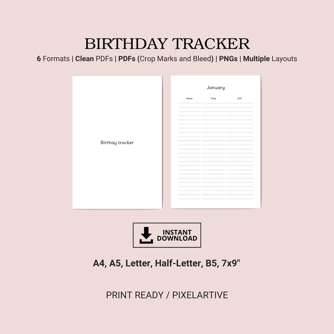 Birthday Tracker Printable | Journal Page for Birthday Calendar ...