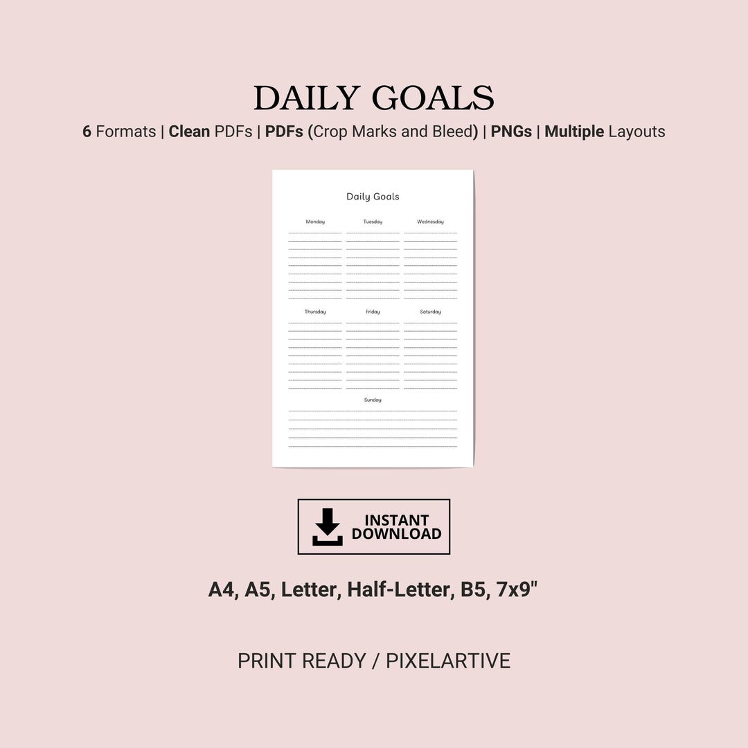 Printable Daily Goals Template Plan and Track Your Daily Tasks ...