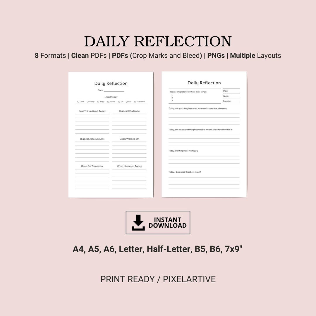 Printable Daily Reflection | Mindfulness & Gratitude Journal | Daily ...