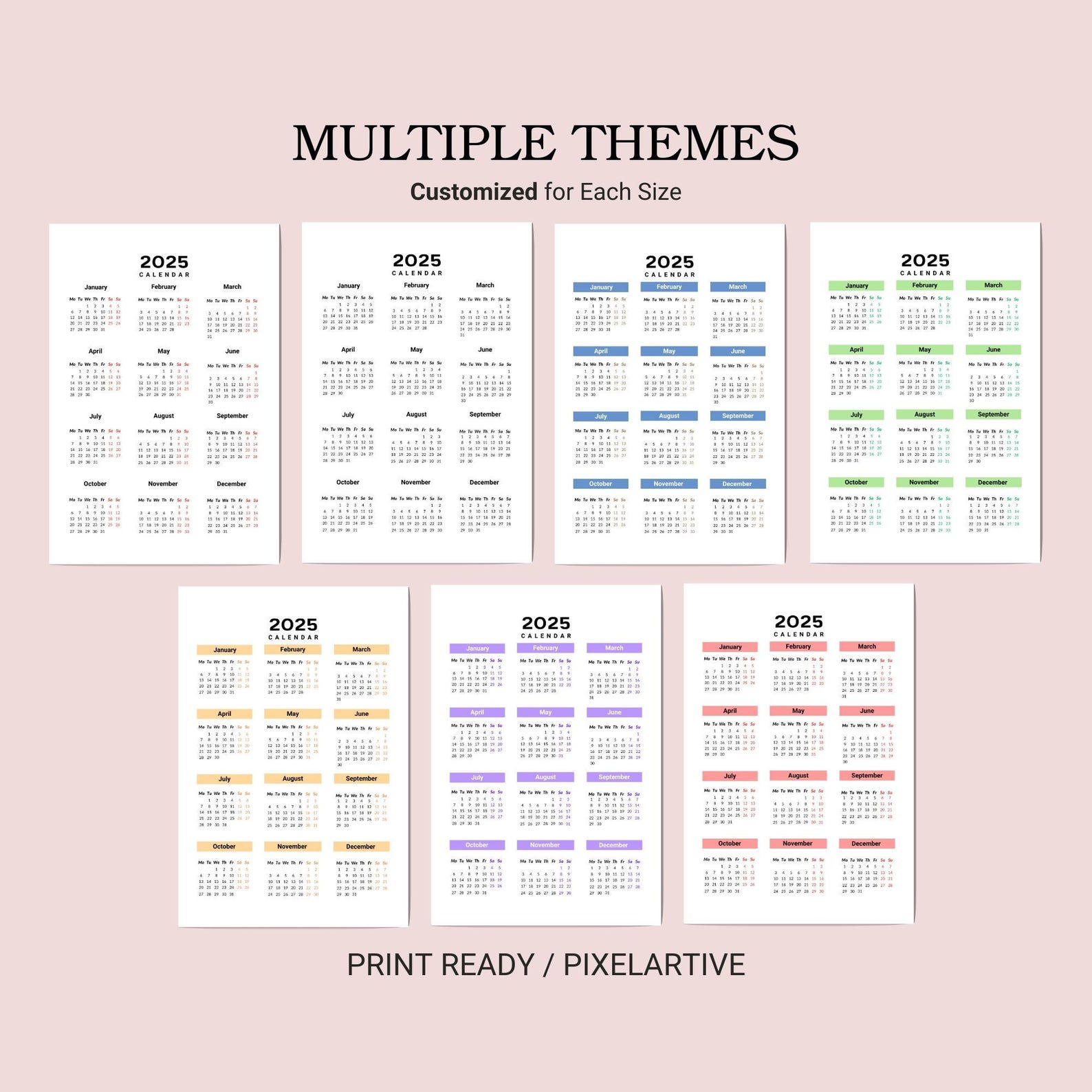 Printable 2025, 2026, 2027, 2028 Calendar, Portrait, A4, A5, Letter, Printable Calendar, 2025 ...