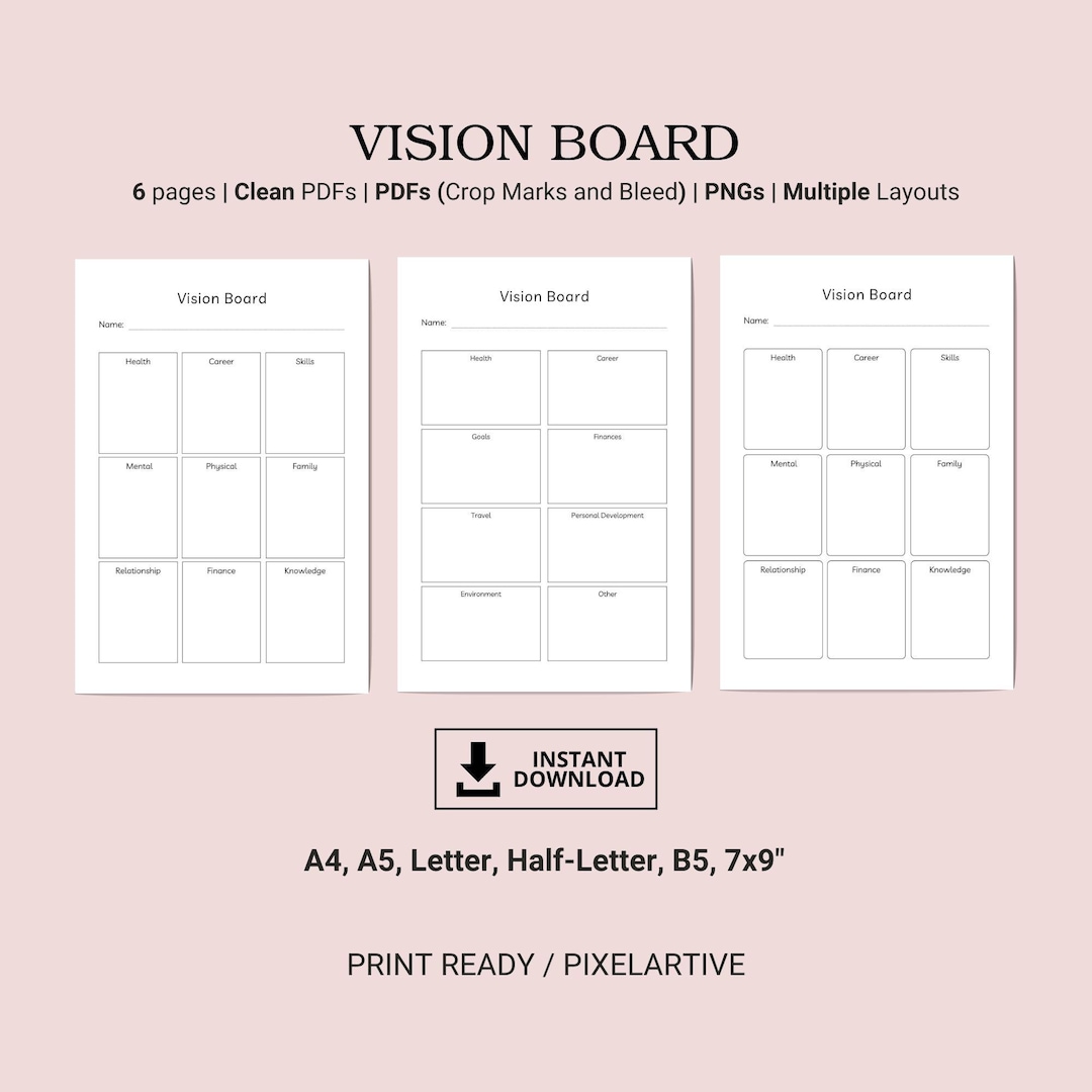 Vision Board Template Printable | Manifest Goals and Track Dreams ...