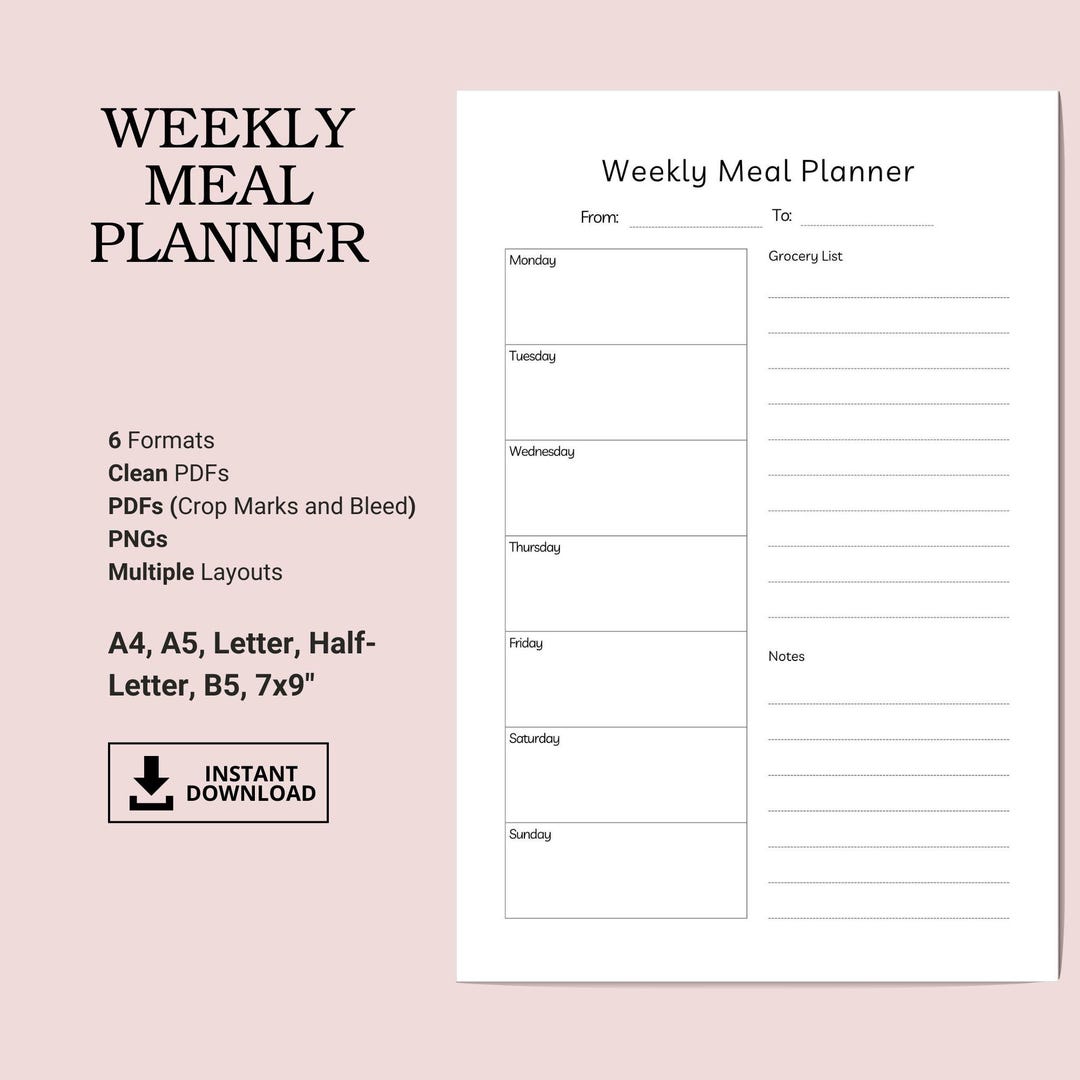 Printable Weekly Meal Planner | Printable Food Schedule | Printable ...