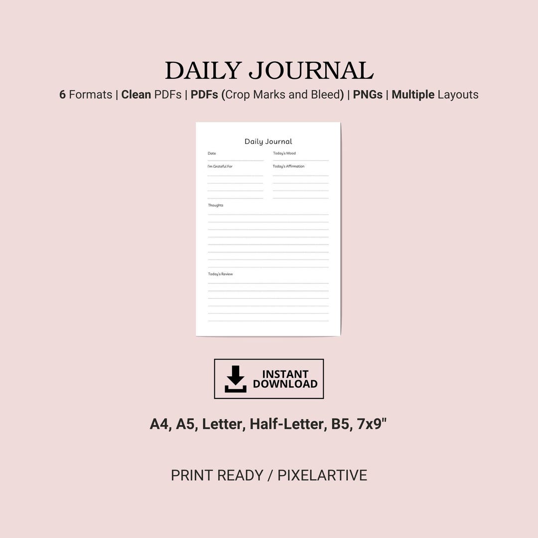 Printable Daily Journal Template | Reflect, Plan and Track Your Day ...