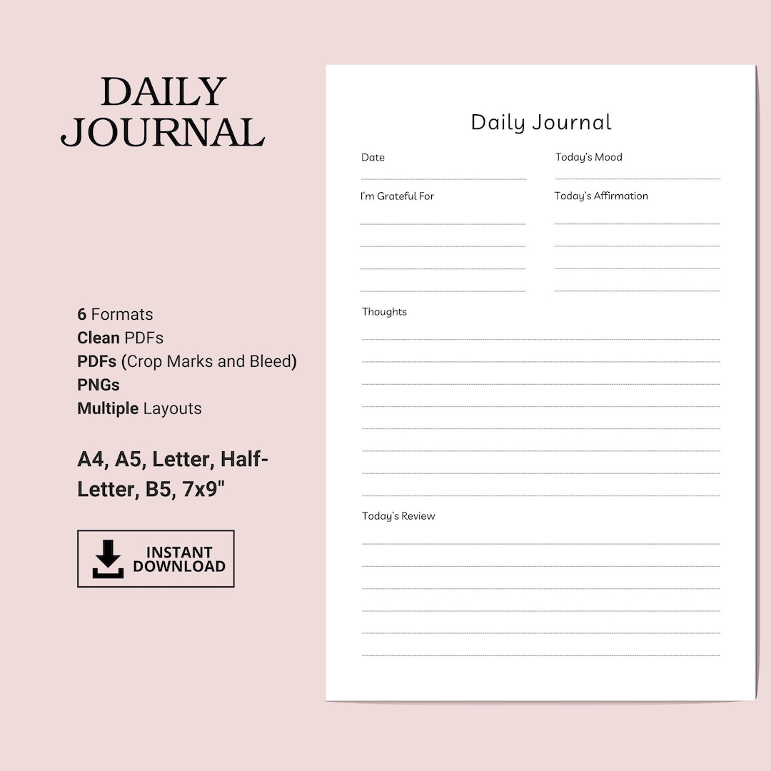 Printable Daily Journal Template | Reflect, Plan and Track Your Day ...