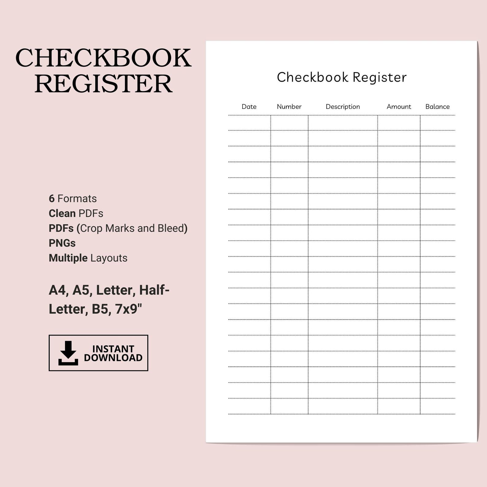 Printable Checkbook Register Template | Track Transactions, Deposits ...