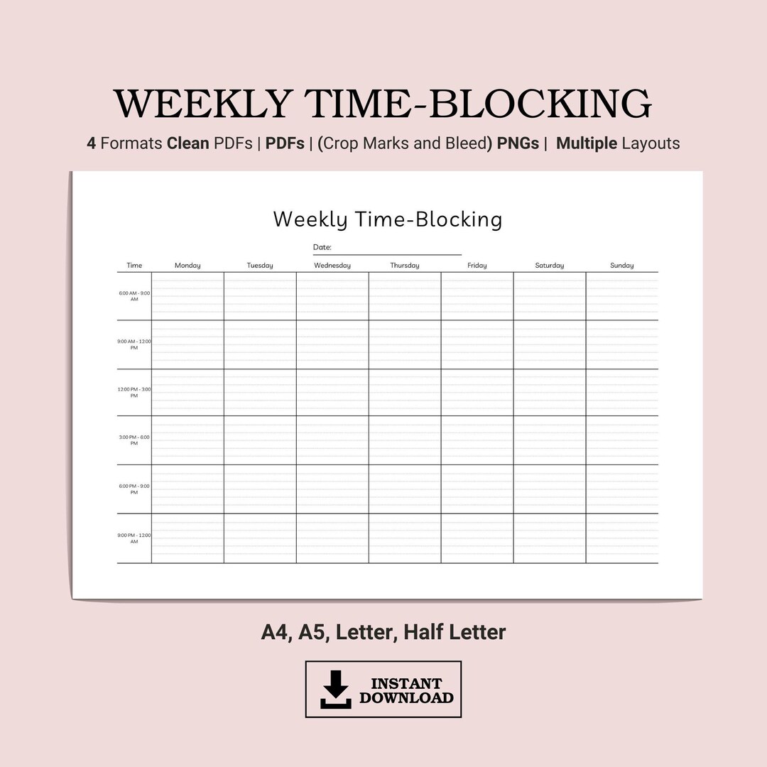 Weekly Time-blocking Planner Printable | Horizontal Layout ...