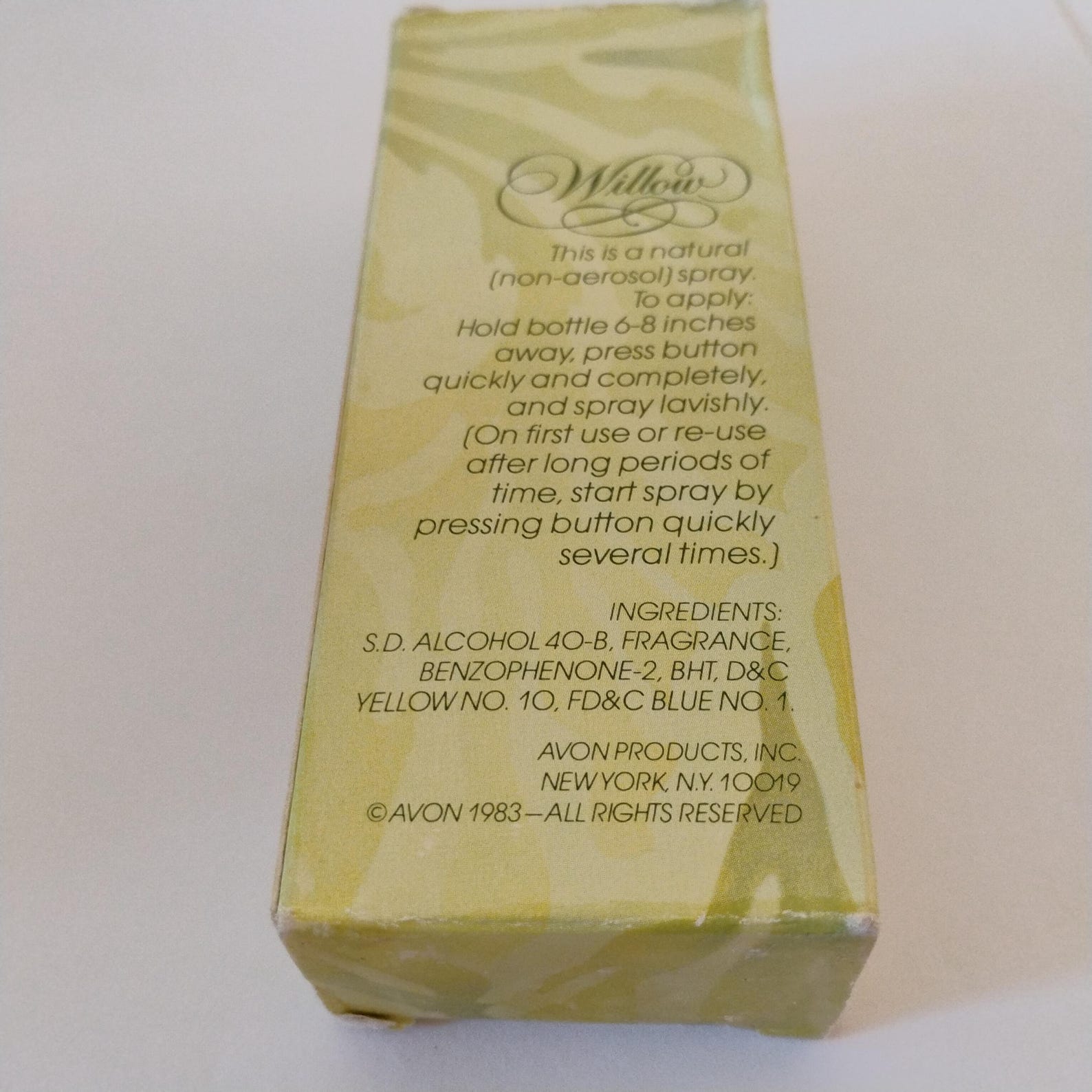 HTF Avon 1983 WILLOW Cologne Spray 2 Fl. Oz. Light Accents Collection ...
