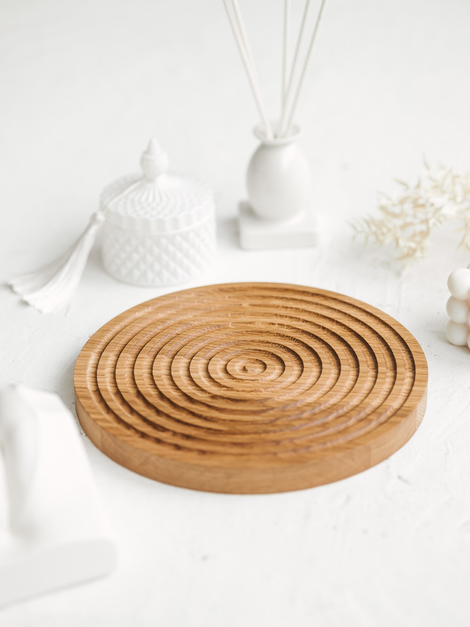 Round Oak Ripple Tray | Decorative Centerpiece, Housewarming Gift - Etsy