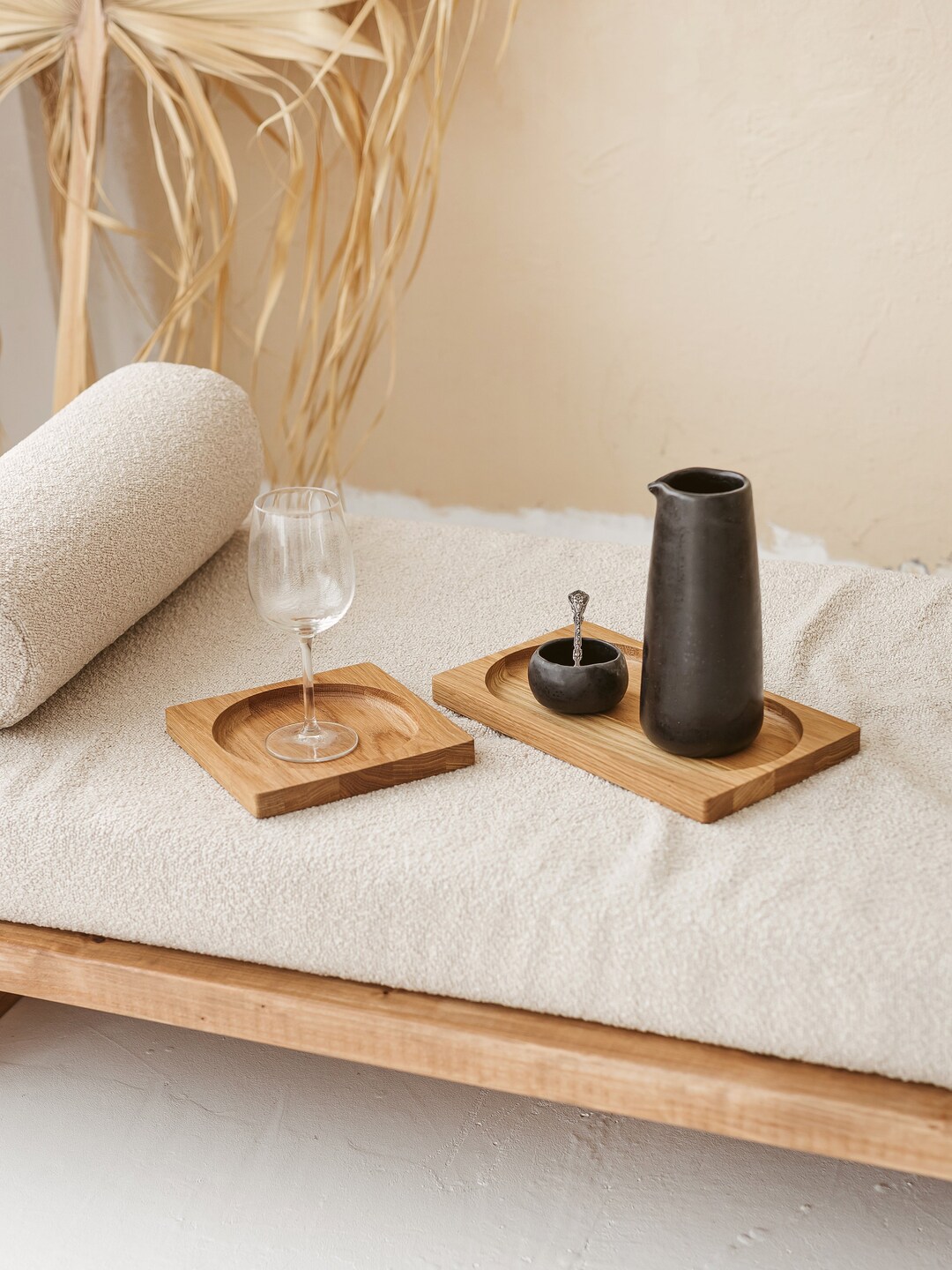 Decorative Handmade Wooden Oak Square Tray With Round Indent ...