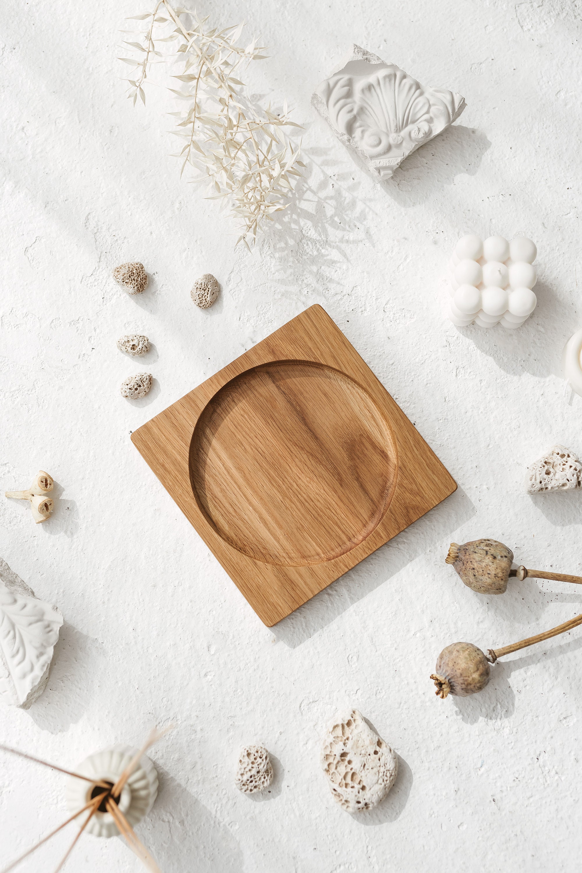 Handmade Oak Square Tray | Round Indent, Wood Serving Tray - Etsy