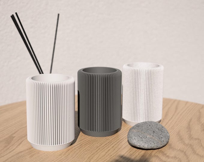 Modern Ribbed Square Organizer in Earthy Tones Minimalist Desk, Vanity ...