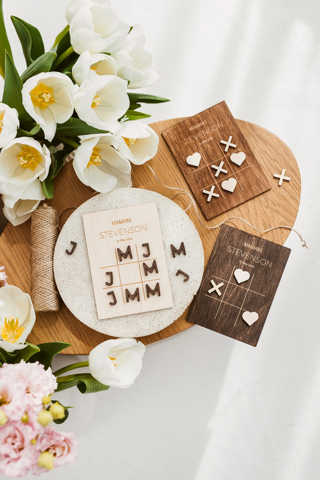 Personalised Wooden Tic Tac Toe Wedding Game, Custom Rustic Game for ...