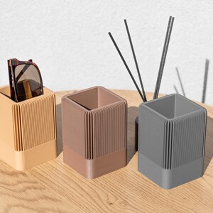 Modern Ribbed Square Organizer in Earthy Tones – Minimalist Desk ...