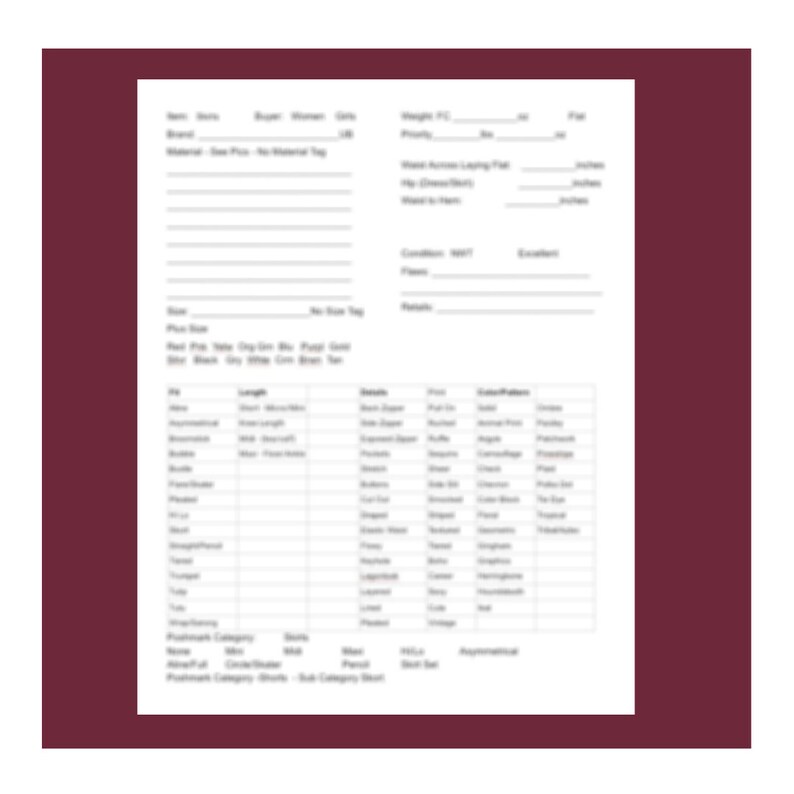 Poshmark Seller Listing Template Form Tracker Seller Printable Etsy