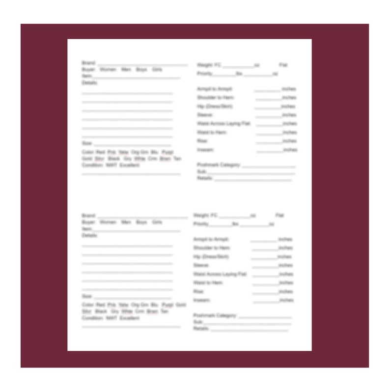 Poshmark Seller Listing Template Form Tracker Seller Printable Etsy