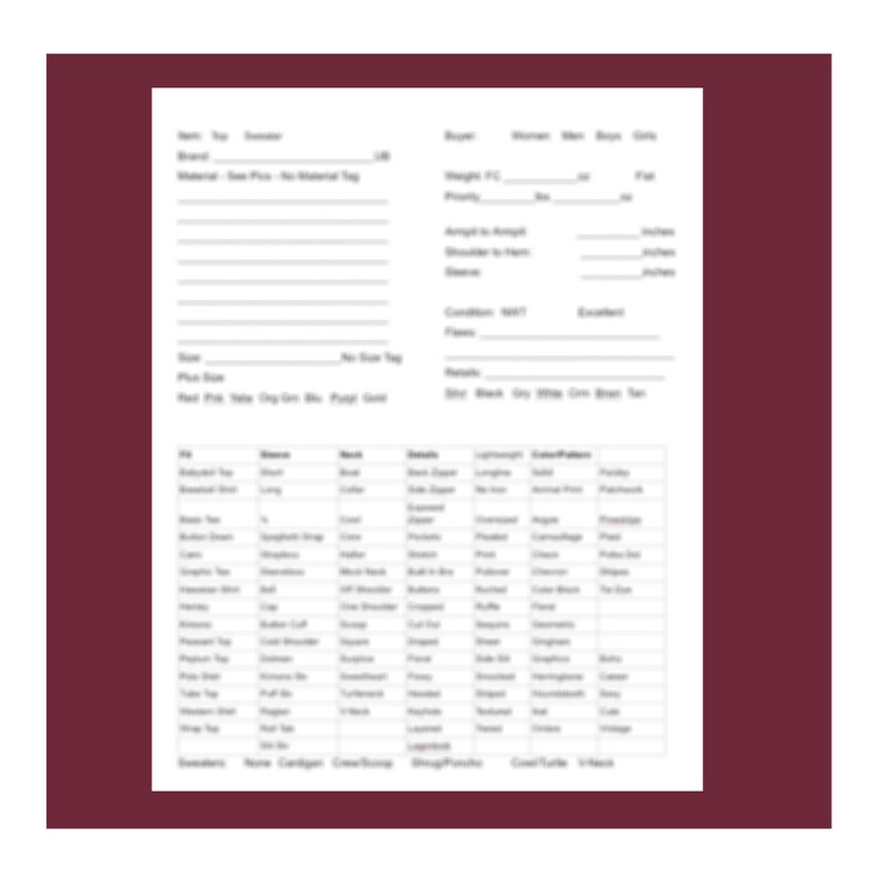 Poshmark Seller Listing Template Form Tracker Seller Printable Etsy
