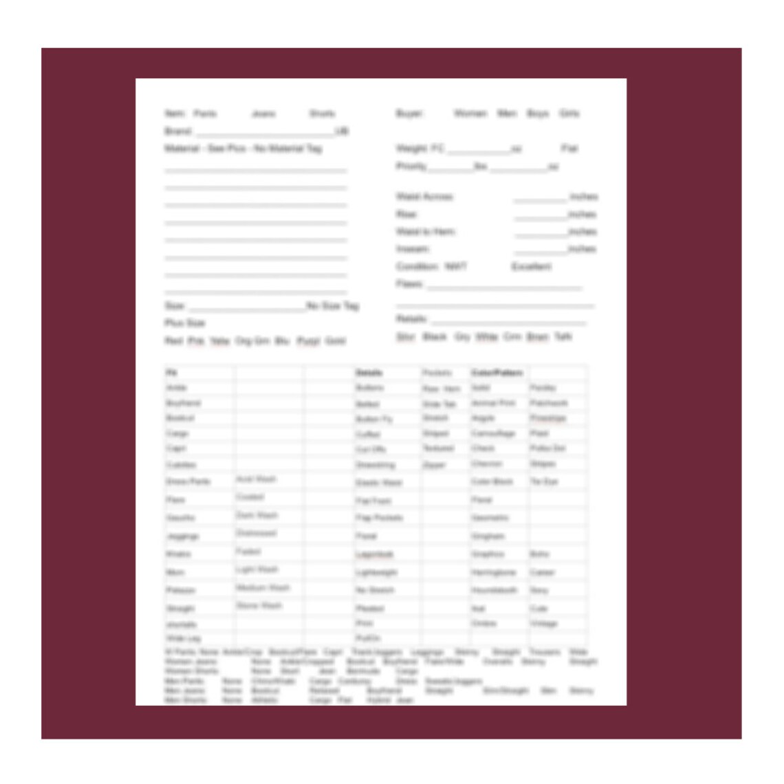 Poshmark Seller Listing Template Form Tracker Seller Printable Etsy