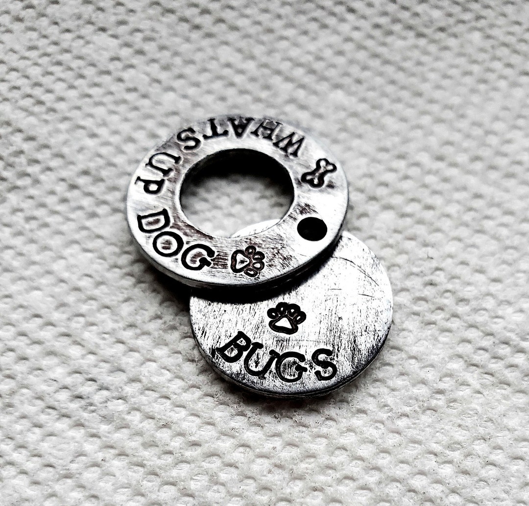 Dog Tag, Layered Washer Dog Tag With Bone Design Stamp, Bugs, Dog Tags ...
