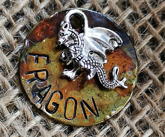 Dragon Dog Tag Custom Pet ID Tag Hand Stamped Tag Metal Dog - Etsy